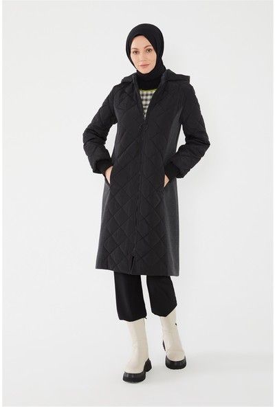 Levidor Kapşonlu Antrasit Kapitone Kaban