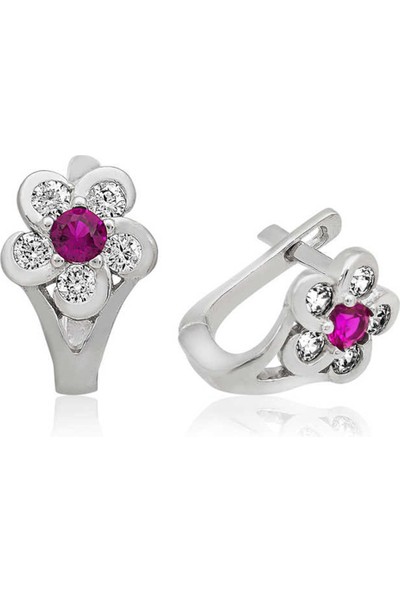 Gumush Gumush pembe Çiçek Çocuk Gümüş Küpesi