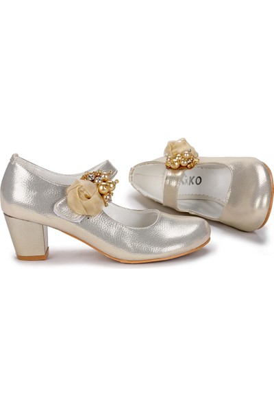 Kiko 751 Vakko Günlük Kız Çocuk 4 cm Topuk Babet Ayakkabı Altın