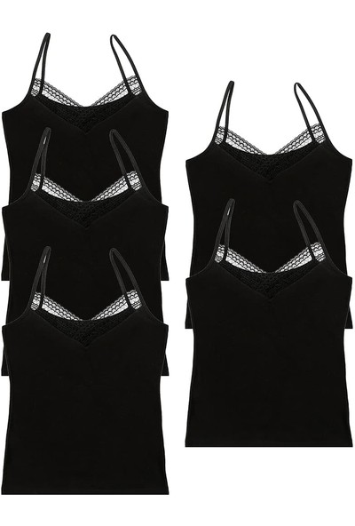 Donella 5'li Yakası Dantel Kadın Atlet Siyah - 234339Q