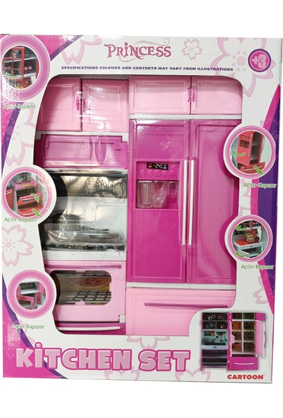 2 Li Mutfak Seti Kız Oyuncak Buzdolabı+Fırın 2 Ünite