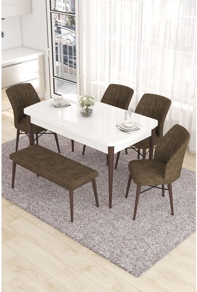 Canisa Concept Eva Serisi, 80X132 Açılabilir Benchli Mdf Beyaz Mutfak Masa Takımı,ceviz Ayak ,4 Sandalye 1 Bench Canisa Concept Eva Serisi, 80X132 Açılabilir Benchli Mdf Beyaz Mutfak Masa Takımı,ceviz Ayak ,4 Sandalye 1 Bench