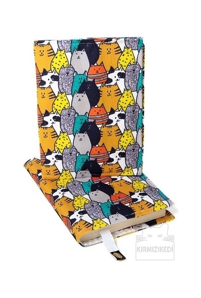 Kırpık Tasarım Kedili Kırmızı Kitap Kılıfı