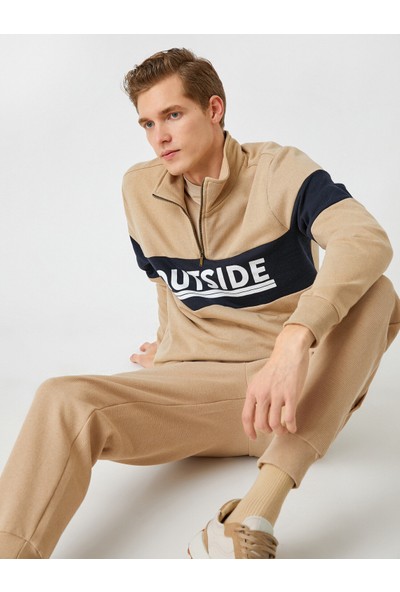 Koton Baskılı Dik Yaka Yarım Fermuarlı Sweatshirt