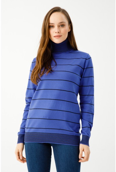 ON Balıkçı Yaka Çizgi Desenli Triko Kazak