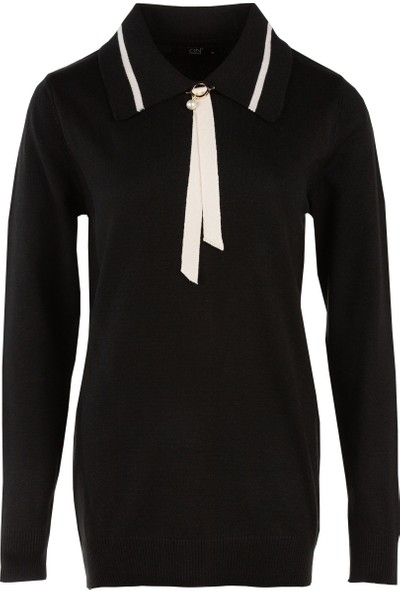 ON Yakalı Aksesuarlı Triko Kazak