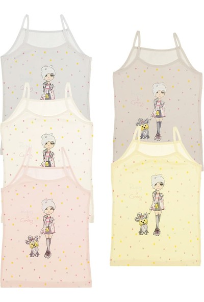 Donella 5'li Renkli Baskılı Kız Çocuk Atlet - 4371KK