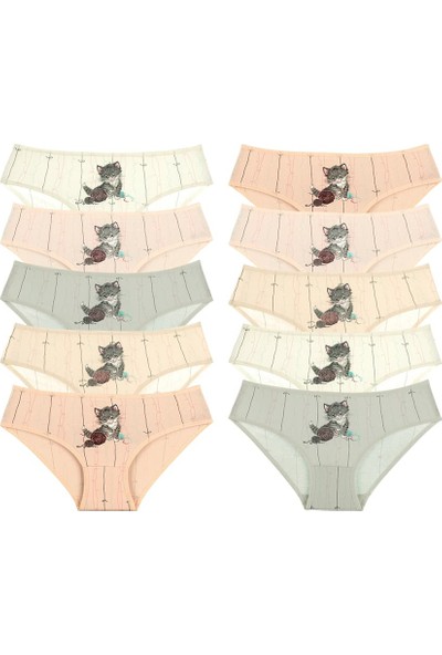 Donella 10'lu Renkli Kedi Baskılı Kız Çocuk Külot - 41977ZM
