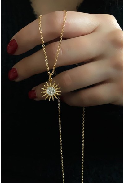 His Takı 24K Altın Kaplama Güneş Uçlu Ince Zincir Kolye