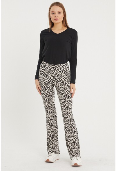 Espina Kadın Siyah Zebra Desen Viskon Tayt