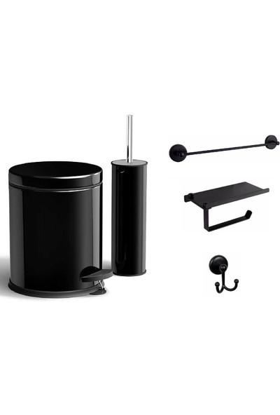Sas Banyo Aksesuar Takımı 5 Li Set 5 Litre Pedallı Çöp Kovası Wc Fırçası Siyah Sas Banyo Aksesuar Takımı 5 Li Set 5 Litre Pedallı Çöp Kovası Wc Fırçası Siyah