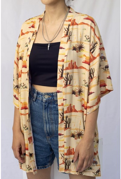 Vatkalimon Standart Beden Çöl Desenli Kimono