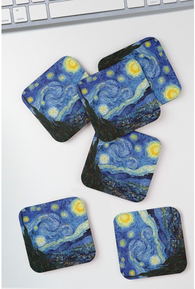Atölye Çizgi Vincent Van Gogh Starry Night 6'lı Mdf Bardak Altlığı