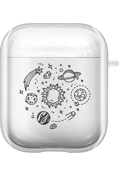 Bilişim Akademi Güneş Sistemi Desenli Şeffaf 1. ve 2. Nesil Airpods Kılıfı