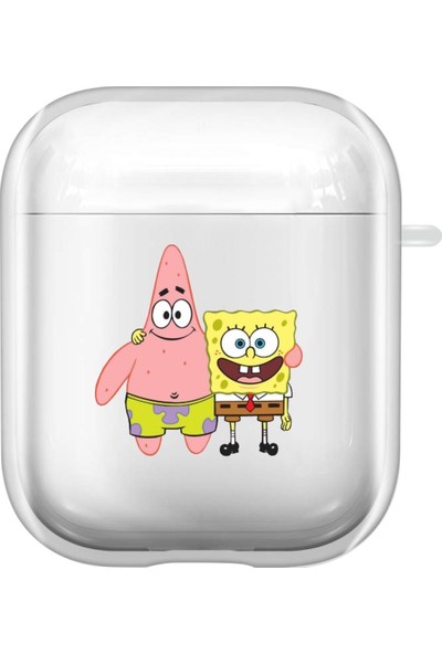 Bilişim Akademi Süner Bob ve Patrick Star Desenli 1. ve 2. Nesil Şeffaf Airpods Kılıfı