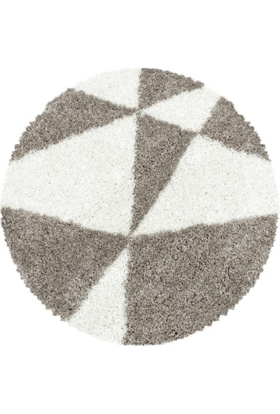 Bonigo Home Yuvarlak Desenli Shaggy Halı Yumuşak Geometrik Üçgen Desenli Bej Krem