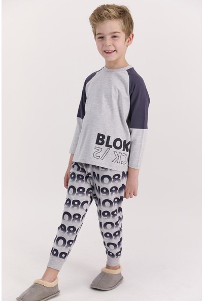 Rolypoly Blok Gri Melanj Erkek Çocuk Pijama Takımı