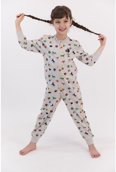 U.S. Polo Assn. U.s. Polo Assn Lisanslı Yıldızlı Bejmelanj Kız Çocuk Fermuarlı Tulum