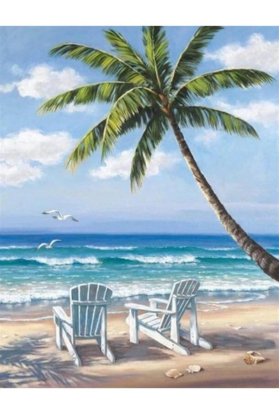 Movas Sanat Plajda 2 Şezlong Elmas Mozaik Tablo 35X45CM E20203405