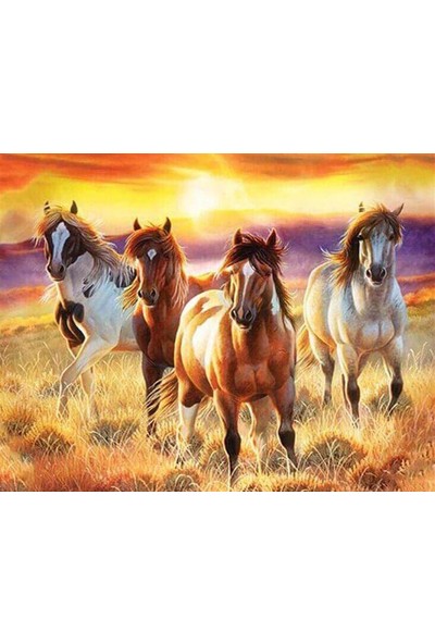 Movas Sanat Gün Batımındaki Atlar Elmas Mozaik Tablo 45X35CM E20203425