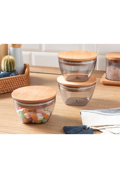 English Home Leslie Plastik 3'lü Saklama Kabı 350 ml Füme