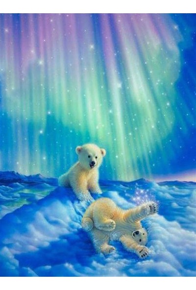 Movas Sanat Movas Yavru Kutup Ayıları Oyun Oynuyor Elmas Mozaik Tablo 45 x 60 cm E20203447