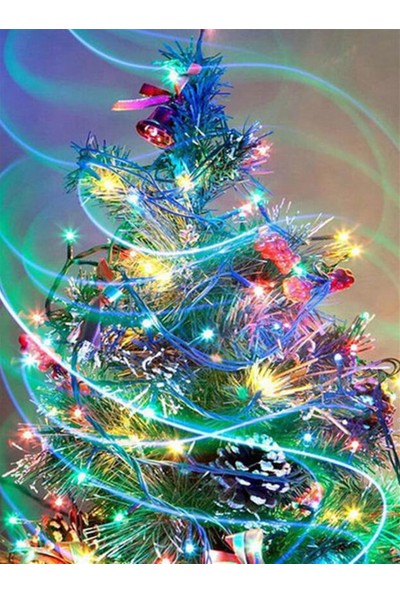 Movas Sanat Işıklarla Süslenmiş Noel Ağacı Elmas Mozaik Tablo 45 x 60 cm E20203451
