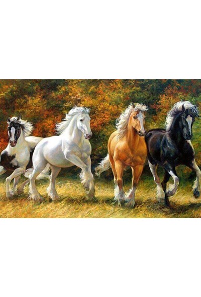 Movas Sanat Kırlarda Özgürce Koşan Atlar Elmas Mozaik Tablo 55 x 38 cm E20203509