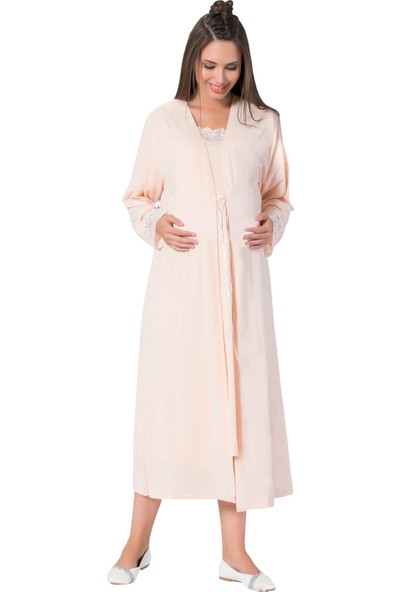 Hayal Sepeti Somon Renk Lohusa Gecelik Takım Hayal Sepeti JNK-26219 Sabahlıklı 2 Li Hamile Geceliği