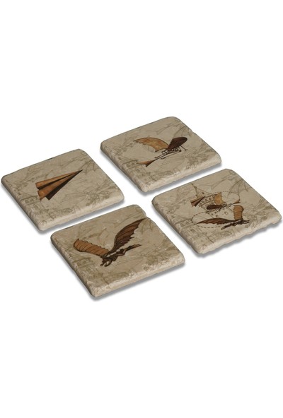 Anadolia Galata Kulesi ve Hezarfen 4'lü Traverten Bardak Altlığı