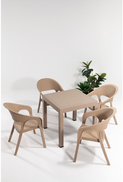 Sandalie Garden 4 Kişilik Balkon Masa Takımı- Cappucino