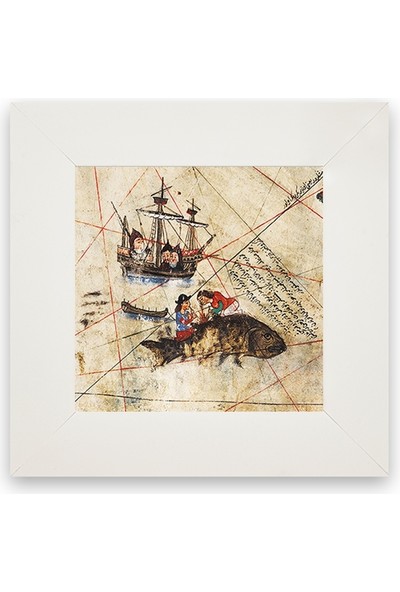 Anadolia Piri Reis Balık Detay Beyaz Çerçeveli Seramik Pano Anadolia Piri Reis Balık Detay Beyaz Çerçeveli Seramik Pano