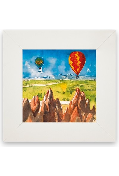 Anadolia Göreme Sulu Boya Beyaz Çerçeveli Seramik Pano Anadolia Göreme Sulu Boya Beyaz Çerçeveli Seramik Pano