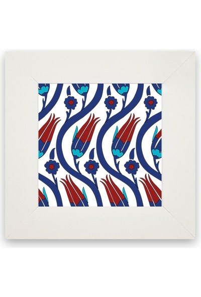 Anadolia Lale Motifli Beyaz Çerçeveli Seramik Pano Anadolia Lale Motifli Beyaz Çerçeveli Seramik Pano