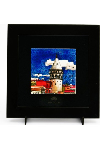 Anadolia Galata Kulesi Siyah Çerçeveli Seramik Pano