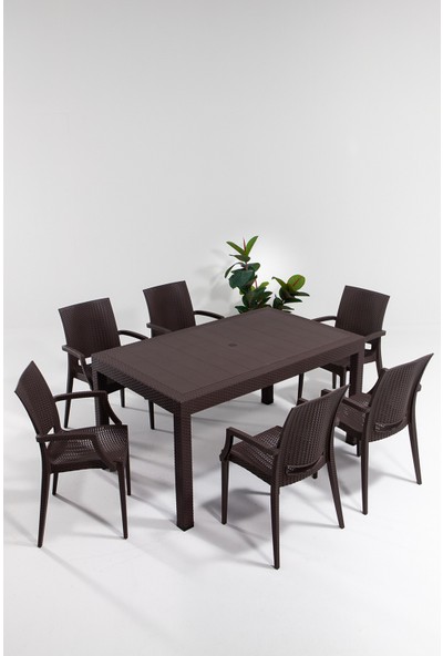 Sandalie Rattan Large Lüx Masa Takımı Kahve