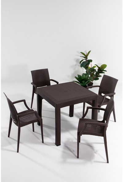 Sandalie Rattan Kollu Bahçe Masa Takımı – Kahve Sandalie Rattan Kollu Bahçe Masa Takımı – Kahve