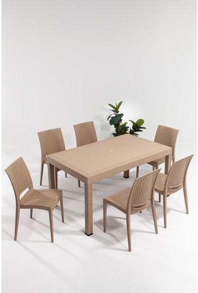 Sandalie Rattan Large Bahçe&balkon Masa Takımı Cappucino