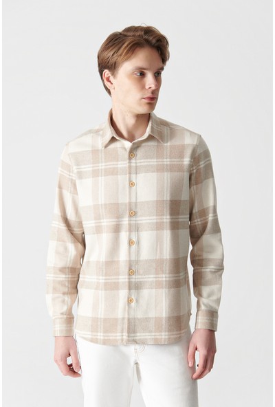 Avva Erkek Bej Oduncu Düğmeli Yaka Comfort Fit Gömlek A12Y2185