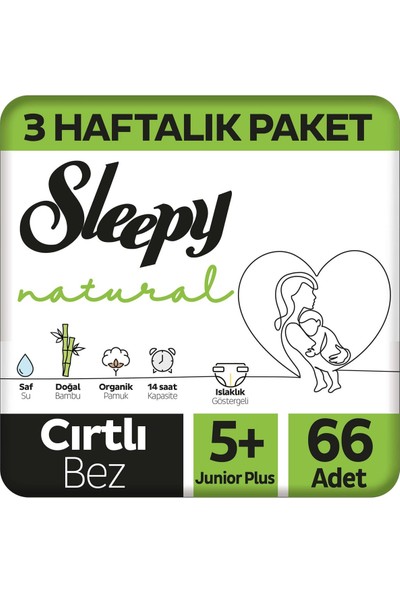 Sleepy Natural 3 Haftalık Paket Bebek Bezi 5+ Numara Junior Plus 66 Adet