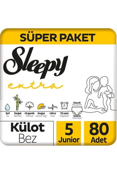 Sleepy Extra Günlük Aktivite Süper Paket Külot Bez 5 Numara Junior 80 Adet Sleepy Extra Günlük Aktivite Süper Paket Külot Bez 5 Numara Junior 80 Adet