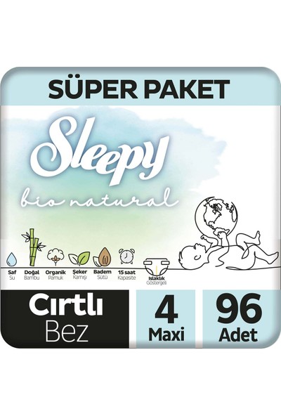 Sleepy Bio Natural Süper Paket Bebek Bezi 4 Numara Maxi 96 Adet Sleepy Bio Natural Süper Paket Bebek Bezi 4 Numara Maxi 96 Adet