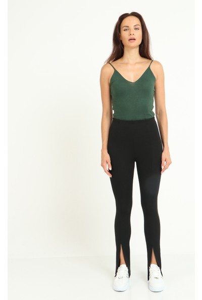 Grenj Fashion Siyah Yüksek Bel Önü Yırtmaçlı Bol Paça Toparlayıcı Kışlık Tayt Grenj Fashion Siyah Yüksek Bel Önü Yırtmaçlı Bol Paça Toparlayıcı Kışlık Tayt