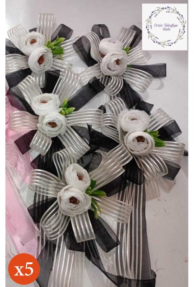 Ecrin Tuhafiye Hobi Siyah Beyaz Bohça Süsü 5 Adet