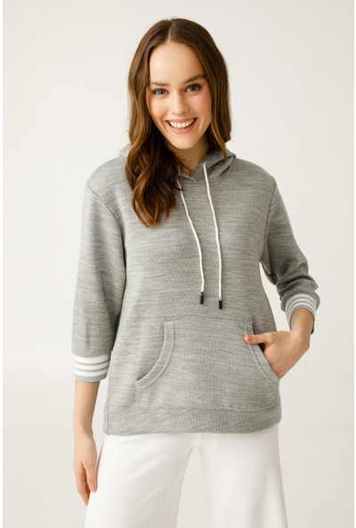 ON Kapüşonlu Çizgi Ribanalı Sweat