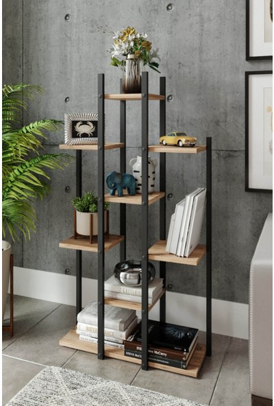 Else Halı Else Kahve Atlantik Çam 9 Bölmeli Raf Dekoratif Modern Ahşap Mdf Çarpaz Çiçeklik