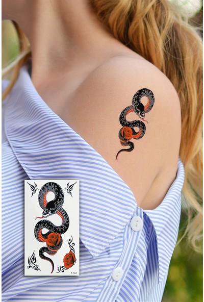 BP Tattoo Mini Boy Renkli Gül ve Yılan Dövmesi BP Tattoo Mini Boy Renkli Gül ve Yılan Dövmesi
