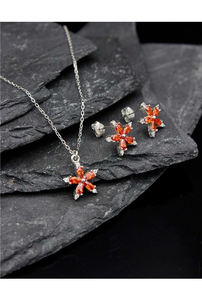 Else Silver Turuncu Taşlı Beni Unutma Çiçeği Gümüş Kombin Else Silver Turuncu Taşlı Beni Unutma Çiçeği Gümüş Kombin