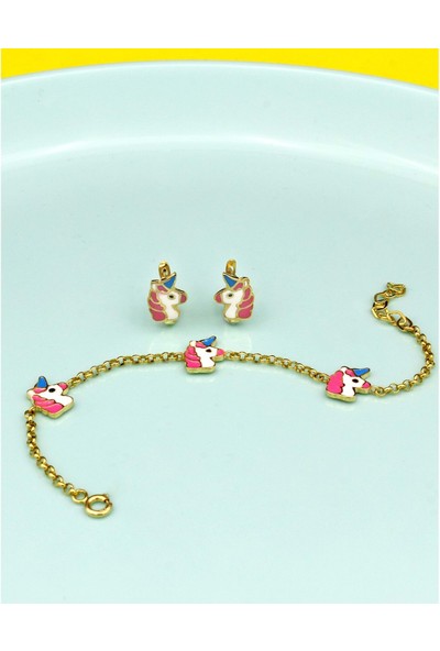 Else Silver Özel Tasarım Çocuk Unicorn Küpe Bileklik Set Else Silver Özel Tasarım Çocuk Unicorn Küpe Bileklik Set