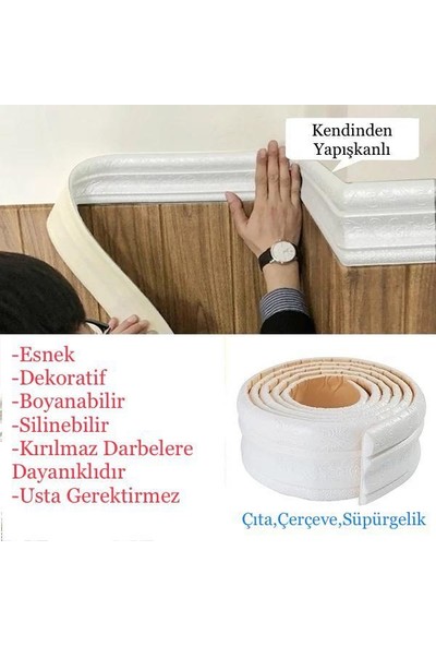Renkli Duvarlar 4 Adet 8 x 115 cm Beyaz Motifli Yapışkanlı Çıta Motifwhite
